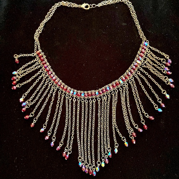 Vintage | Jewelry | Vintage Iridescent Red Crystal Gun Metal Chain ...